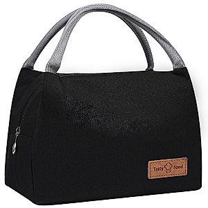 LADDERU Insulated Lunch Bags Reusable Lunch Box Large Tote Bag for Women Men Kids, Cooler Bag for Office Work Picnic School Beach Travel (Black)