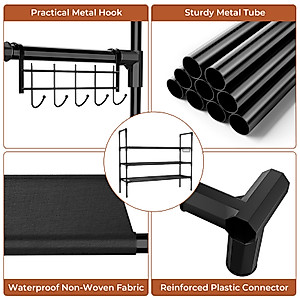 VTRIN Shoe Rack 3 Tier Long Shoe Organizer for 16-20 Pairs of Shoes Stackable Fabric Metal Shoe Storage Shelf with Hook for Closet, Entryway, Garage, Black