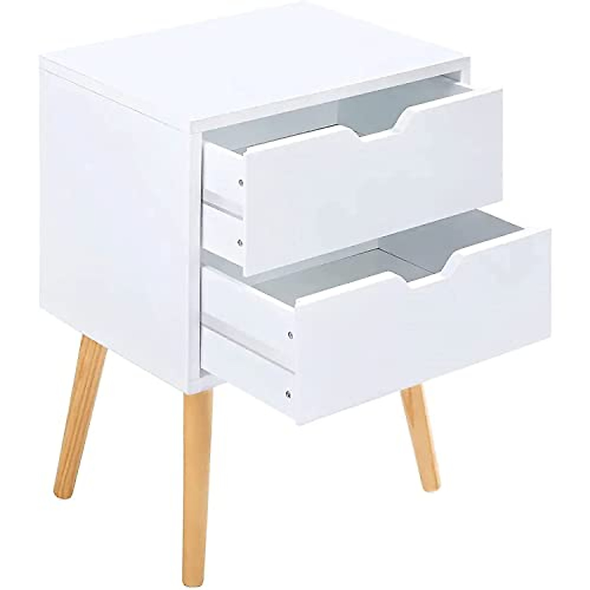 SWEETGO End Side Table Nightstand with Storage Drawer -Fashion Modern Assemble Storage Cabinet Bedroom Bedside -Solid Wood Legs Living Room Bedroom Furniture-Double Drawer Nightstand (1, White)