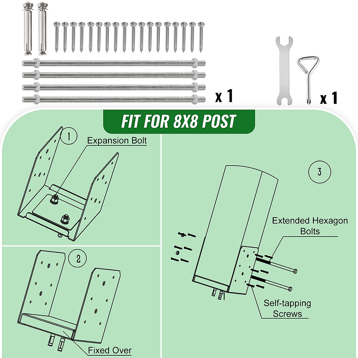 HomiShare 8"x 8" Post Base, 1Pcs Stainless Steel Post Anchor (Inner Size:7.8 x 7.48"), Adjustable Post Bracket Fits for 8"x8" Wood Post, Post Base for Rough Size Lumber (8"x8", 1Pcs)