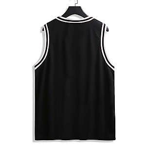 SOLY HUX Men's Letter Striped Sleeveless Round Neck Casual Summer Tank Top Shirts Black Letter L