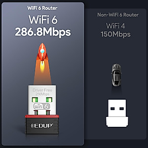 802.11ax Nano USB WiFi 6 Adapter for PC, EDUP 2.4G 300Mbps Wireless Mini USB WiFi-Adapter for Laptop Desktop PC, Travel Size Driver-Free USB WiFi Dongle, Support Windows 11/10/7