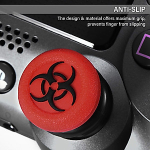Playrealm FPS Thumbstick Extender & 3D Texture Rubber Silicone Grip Cover 2 Sets for PS5 Dualsenese & PS4 Controller(BioH Red)