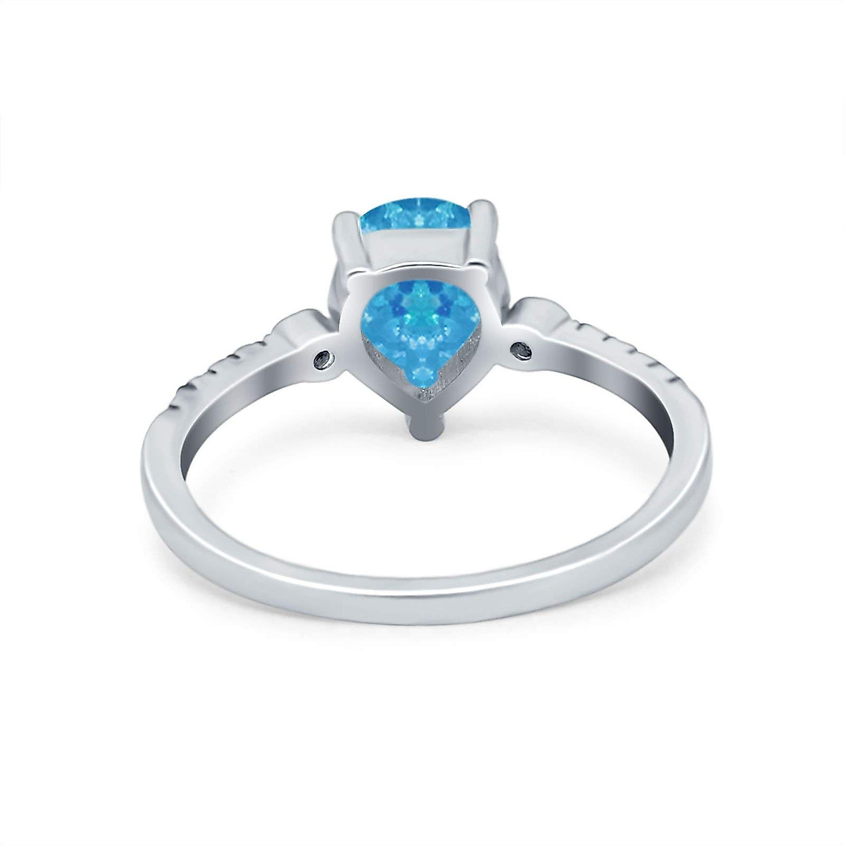 Lab Created Blue Opal Size-4 Art Deco Vintage Style Pear Teardrop Wedding Engagement Bridal Ring Round Simulated Cubic Zirconia 925 Sterling Silver