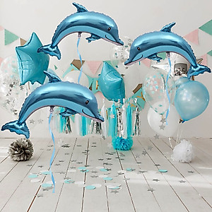 4 Pcs Dolphin Balloons Giant Dolphin Shape 46 Inch Large Foil Mylar Balloons for Birthday Party Decorations Ocean Theam Party Kids Baby Shower Weeding Gift