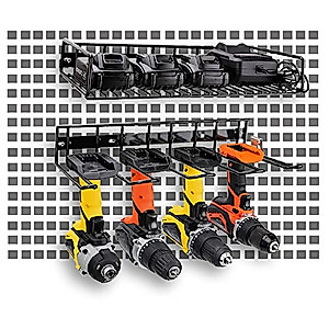 2 Pack Power Tool Organizer for Tool Storage, Heavy Duty Floating Tool Shelf, Drill Holder Wall Mount, Utility Rack for Cordless Drill Compact Steel Design Solid Metal Black（2 pack 4 set) (Black)