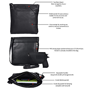 Ozora Multi Pockets Handmade Leather Crossbody Handbags & Sling Bag for Men & Women with Detachable Holster (Black Nappa)
