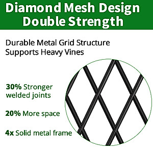 Amagabeli 2 Pack Garden Trellis for Climbing Plants 60" x 18" Rustproof Iron Potted Vines Vegetables Vining Flowers Patio Metal Wire Lattices Grid Panels for Ivy Roses Cucumbers Clematis White