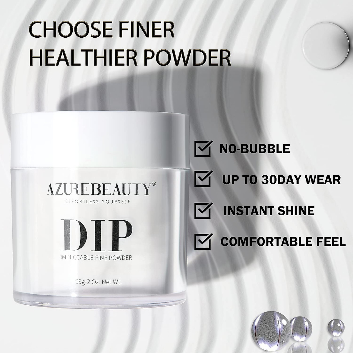 AZUREBEAUTY Dip Powder Clear Color 2Oz/56g, Basic Transparent Acrylic Dipping Powder Crystal French Nail Art Starter Manicure Salon DIY at Home, Odor-Free, Long-Lasting, No Nail Lamp Needed