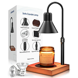 PRIORARE Candle Warmer Lamp with 2 x 50W Bulbs, 4-Gear Dimmer Electric Candle Warmer Oak Base, 2H/4H/8H Timer Candle Lamp, Scented Jar Candles Heater