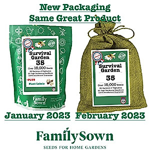 Survival Seeds by Family Sown – 15,000 Non GMO Heirloom Seeds, Naturally Grown Herb Seeds & Seeds for Planting Vegetables and Fruits, Perfect Vegetable Garden Seed Starter Kit