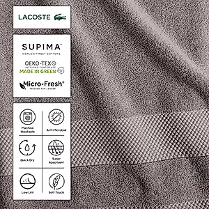 Lacoste Heritage Supima Cotton Bath Sheet, Celestial, 35" x 70"