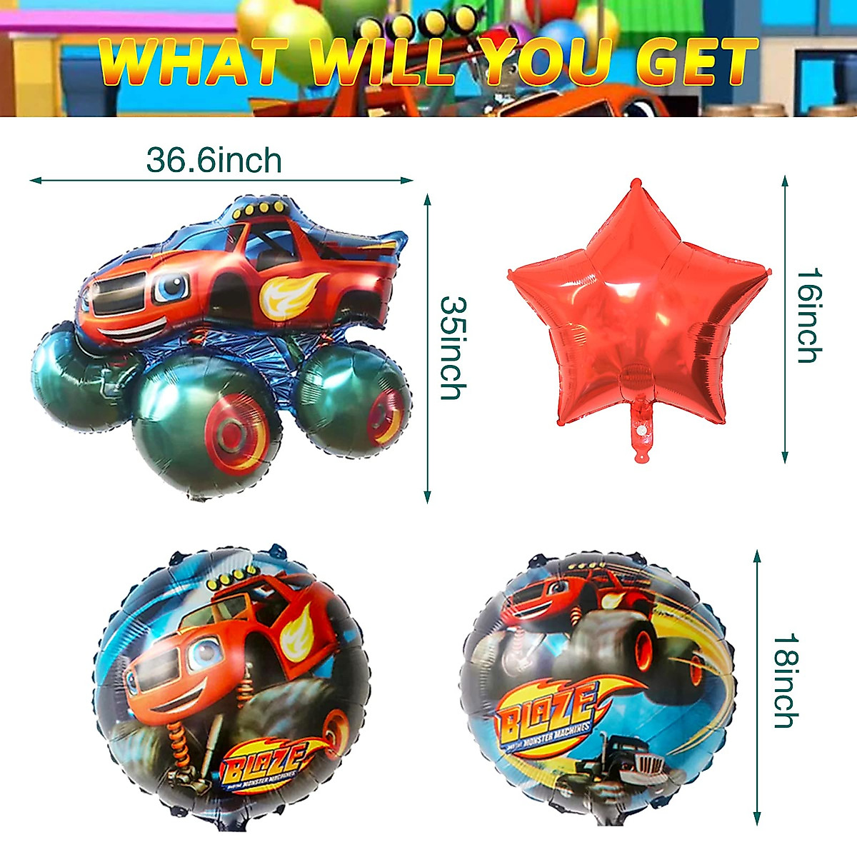 Blaze Birthday Decorations Blaze and The Monster Machines Party Balloon Banner and Hanging Swirls for Kid, Boys and Girls Happy Birthday Banners