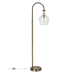 Henn&Hart Arc Floor Lamp with Glass Shade in Brass/Seeded, Floor Lamp for Home Office, Bedroom, Living Room
