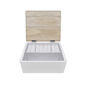 Rae Dunn White Jewelry Box with Natural Wood Lid - Wooden Jewelry Organizer Case for Earring, Necklace, Ring, Watch, Keepsake, Small Accessories - Bedroom Decor and Vanity Storage Organizers "Jewels"