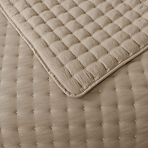 WDCOZY Beige Twin Size Quilt Bedding Sets with Pillow Sham, Tan Cream Lightweight Bedspread Coverlet, Quilted Blanket Thin Comforter Bed Cover, All Season Summer Spring, 2 Pieces, 68x90 inches