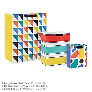 Hallmark Assorted Gift Bags (8 Bags: 3 Small 6", 3 Medium 9", 2 Large 13") Colorful Stripes, Triangles, Shapes