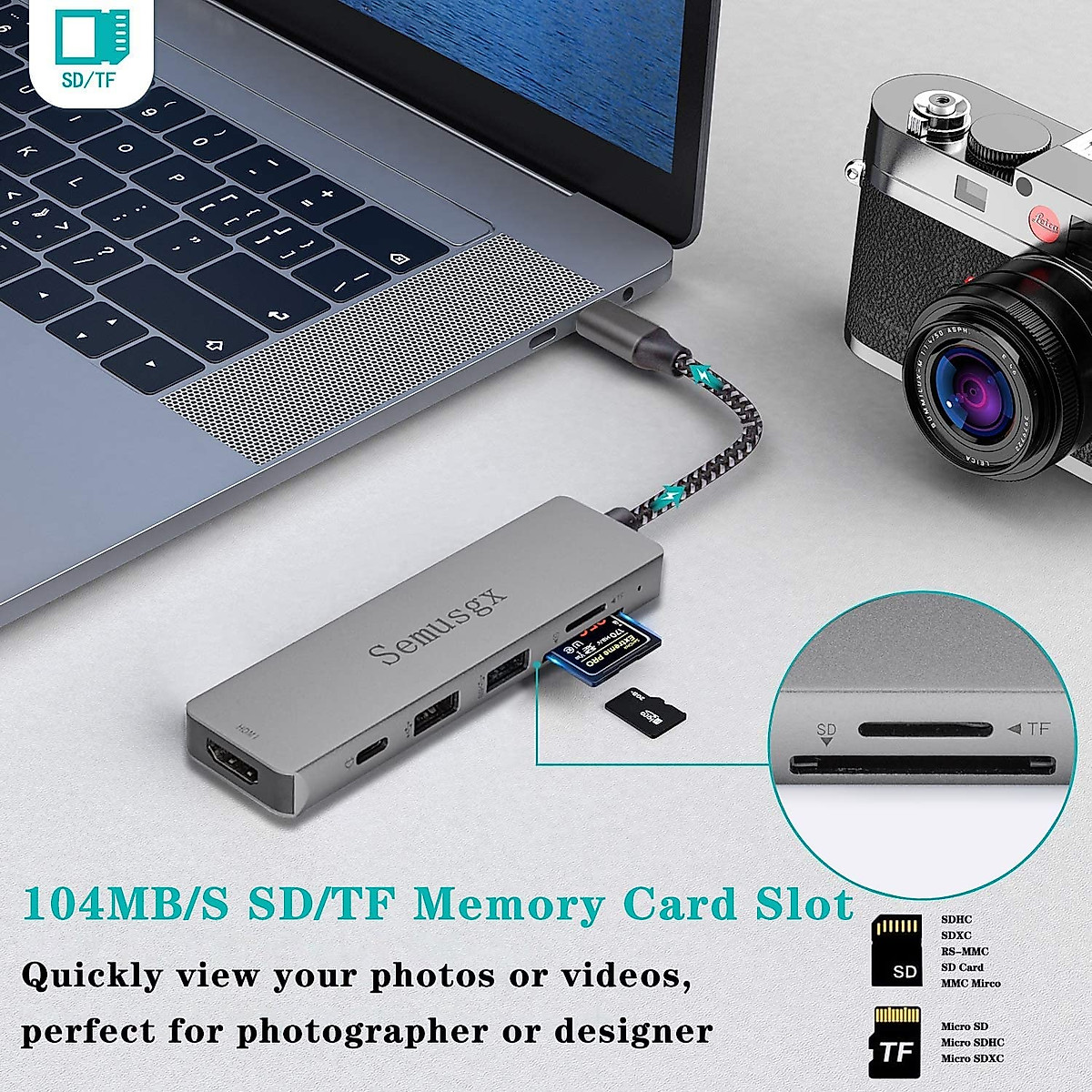 USB C Hub 6 in 1 Type C Dongle USB C Multiport Adapter Docking Station Suitable for MacBook Pro and More Type C Devices (HDMI 4K@30Hz SD/TF Card Reader USB C 100W PD)