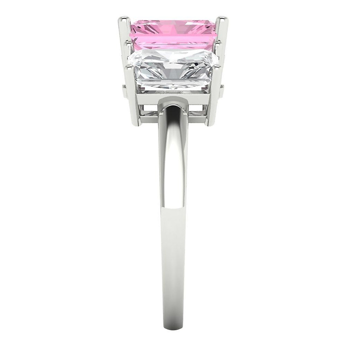 Clara Pucci 4.0 ct Emerald Cut 3 Stone Solitaire Pink Simulated Diamond Engagement Promise Anniversary Bridal Ring 18K White Gold 8.75