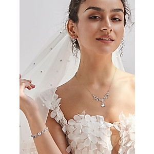 SWEETV Bridal Jewelry Set for Wedding, Cubic Zirconia Necklace Dangle Earrings Bracelet Set, Teardrop Marquise Brides Bridesmaids Wedding Prom Jewelry Sets for Women