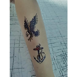 SanerLian Anchor Skull Swallow Temporary Tattoo Sticker Waterproof Adult Men Women Hand Arm Shoulder Body Art 15X11cm Set of 4 (SF200)