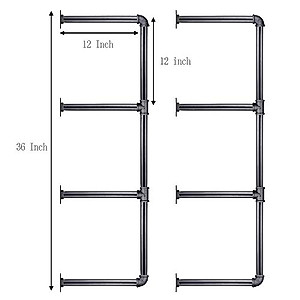 Niubid 3/4 Inches Malleable Cast Iron Pipe 2 PCS 4 Tier. Vintage Industrial Wall Mount Bookshelf Shelving Unit, DIY Open Bookshelf, Shelf Shelves, Home Improvement Kitchen Shelves.