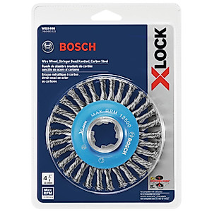 BOSCH WBX408 4-1/2 In. X-LOCK Arbor Carbon Steel Stringer Bead Knotted Wire Wheel For Applications in Difficult Brushing in Tight Places for Cleaning Welds
