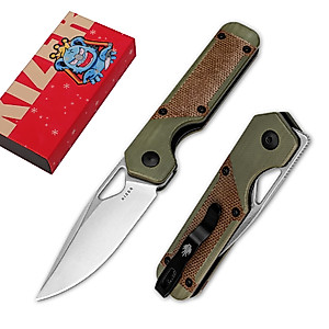 Kizer Mini Militaw Pocket Knife for EDC, 2.82'' D2 Blade Folding Knife, Brown & Green G10 Handle Small EDC Knife with Pocket Clip, Camping Hunting Knife for Men Women Gift V3634SM2