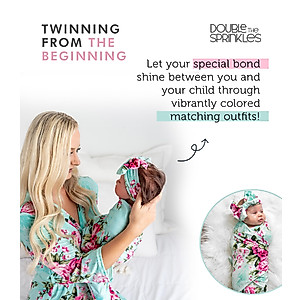 DOUBLE THE SPRINKLES Maternity Robe & Swaddle Set, Mom & Baby Me Outfits Matching, Hospital Gown, Blanket & Hat.