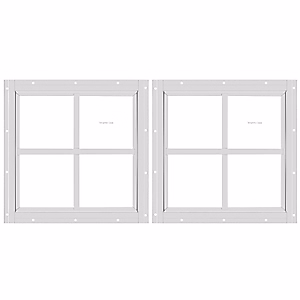 2 Pack Shed Window 12" W x 12" H, White Flush Mount Window with Tempered Glass for Playhouses, Sheds, Garage and Chicken Coops
