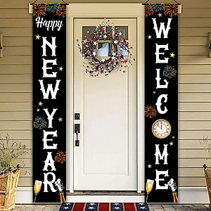 Happy New Year Decorations Front Door Porch Banners 2023, New Year Eve Hanging Banners for Party Supplies 12x72 Inch