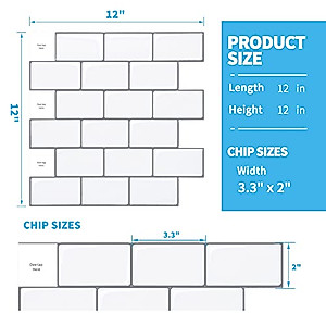 Art3d 10-Sheet Peel and Stick Tile Backsplash - 12"x12" Premium Kitchen Backsplash Peel and Stick Tile, Bright White