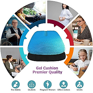 masteymoh Gel Seat Cushion for Long Sitting, Gel Cushions for Pressure Sores Relief, Double Thick Gel Cushion for Sitting, Seat Cushions for Office Chairs with Breathable Nonslip Cover