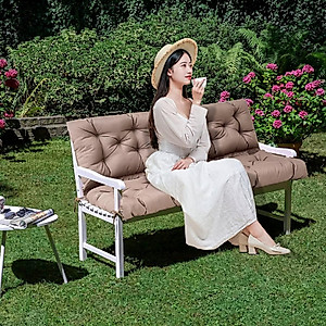 HZODJBH Swing Replacement Cushion, Outside Bench Cushion with Backrest, 2-3 Seater Cushion with Ties for Outdoor Furniture, 60 x 40 x 4 Inches Porch Swing Cushion Garden Bench (Brown)