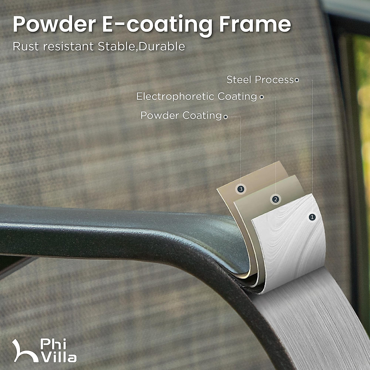 PHI VILLA Outdoor Swivel Bar Stools Set of 4, High Top Patio Bar Stools & Chairs with Armrest & Textilene Fabric for Outside, Grey