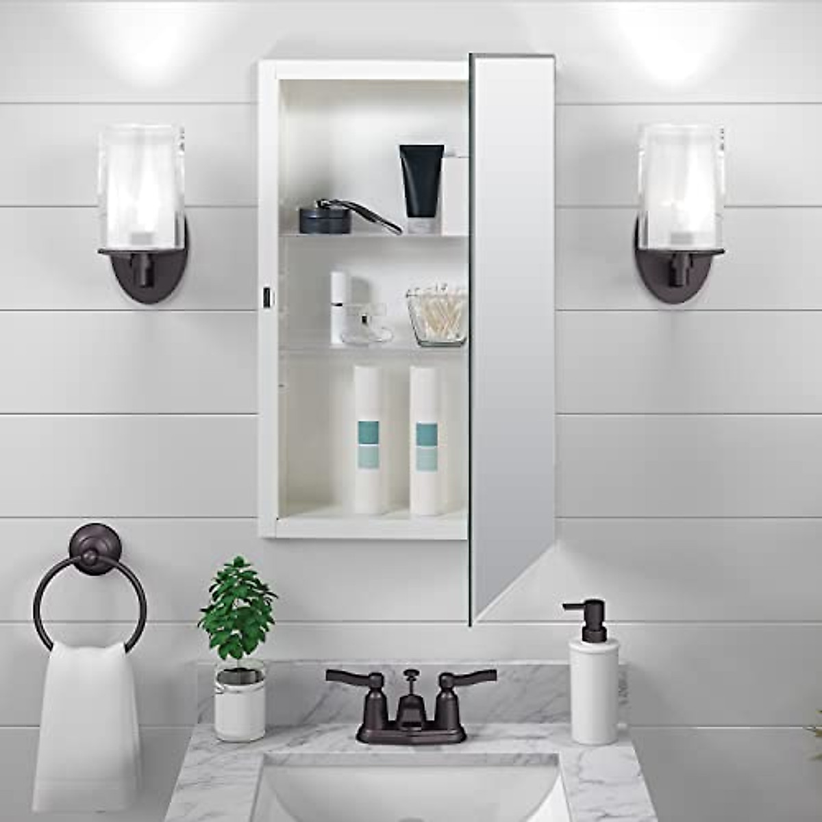 Zenna Home Frameless Mirror Medicine Cabinet, 16" W x 26" H, Made for Recessed or Surface Mount, Powder Coated Steel Body, with Beveled Edge Mirrored Door and 2 Storage Shelves