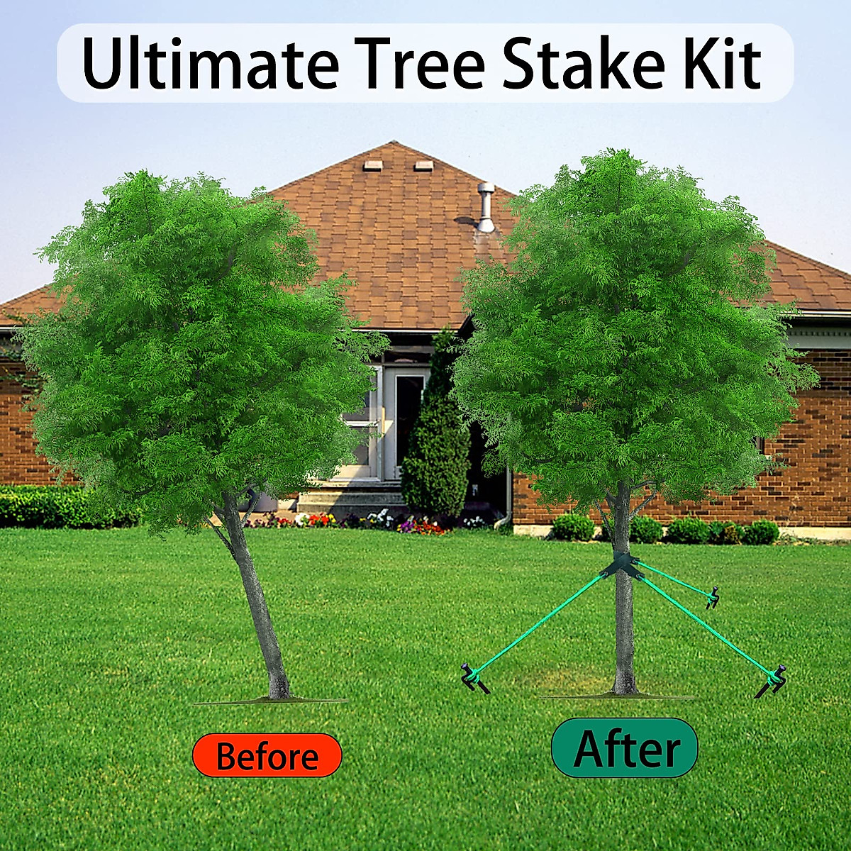 Tree Stakes Kit, Heavy Duty Tent Stake Tree Staking and Supports for Hurricane Protection - Garden Stakes Straightening Kits, Include 3 PCS Straps, 3Pcs Tree Stakes, 3Pcs Rope(16 in)