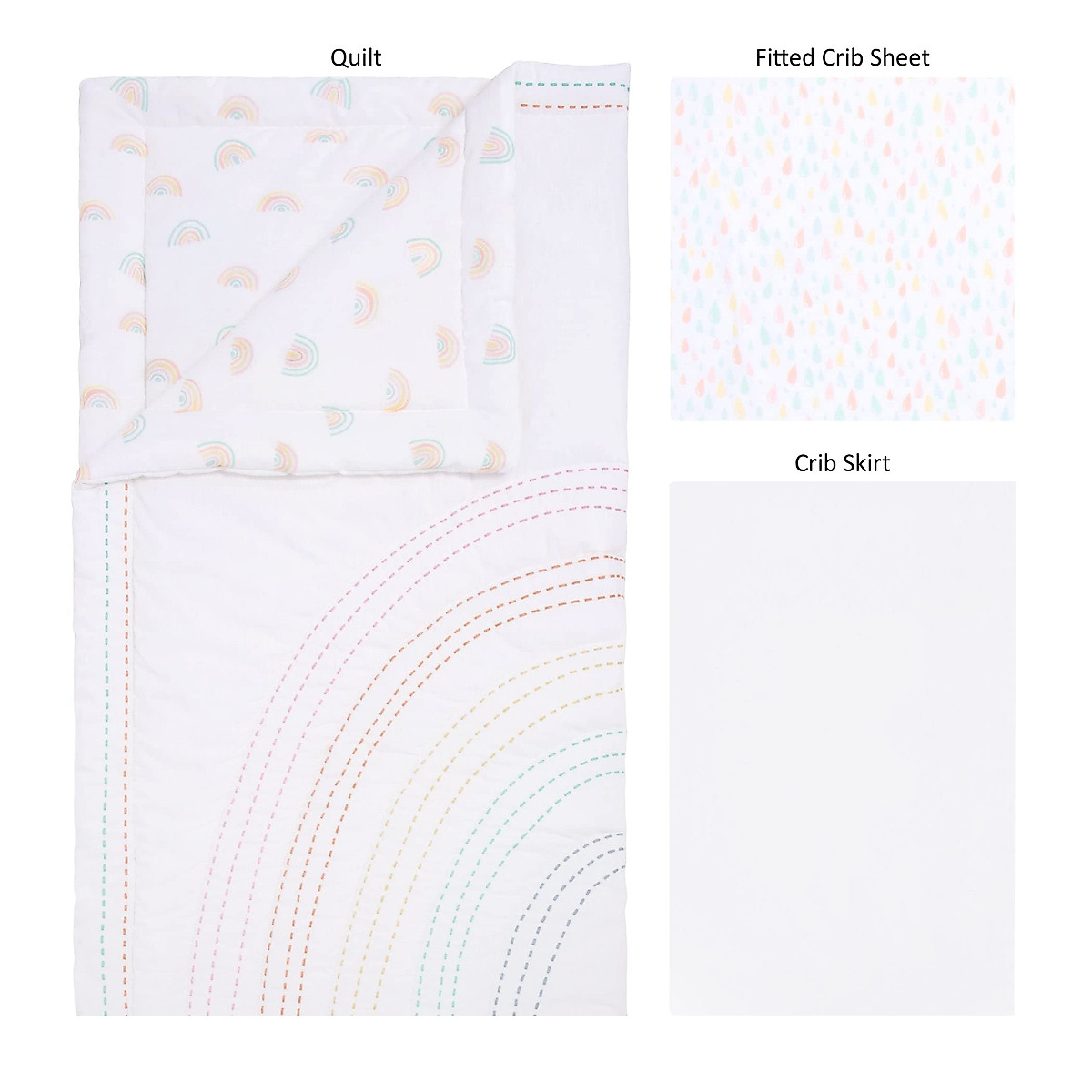 Trend Lab Rainbow 3 Piece Crib Bedding Set, Includes Nursery Quilt, Fitted Crib Sheet and Crib Skirt