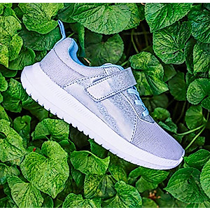 Toandon Girls Kids Sneakers Glitter Shoes Toddler Breathable Lightweight Elastic Band Athletic Running Walking Sparkle Glimmer Fashion Outdoor Child Strap Closure Sliver Blue Size 2