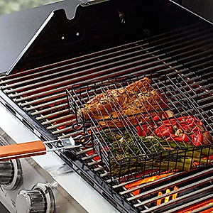 Mr. Bar-B-Q Deluxe Adjustable Stainless Steel Grilling Basket, Folding Grilling Baskets With Handle, Outdoor Camping BBQ Rack for Fish, Shrimp, Vegetables, Barbeque Griller Cooking Accessories