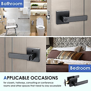 DYM Bath Room Door Lock with Heavy Duty Door Lever Made from Zinc Alloy and Matte Black Finished,FYMON3503-BM-BK-4P, 4 Pack
