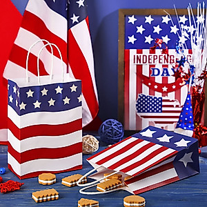 16 Pieces Patriotic Gift Bags with Handle with 18 Pcs Tissue Paper 4th of July Gift Bags American Flag USA Gift Bags for Veterans Day Memorial Day Independence Day Party (Cute Style)