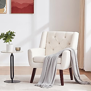 HUIMO Accent Chair Set of 2, Button-Tufted Chairs,Upholstered Reading Living Room Chair,Mid Century Modern Chair with Linen Fabric, Club Chair,Comfy Arm Chairs for Living Room,Bedroom,White