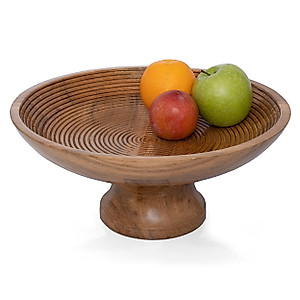 Folkulture Wood Fruit Bowl or Rustic Fruit Bowls for Farmhouse Décor, Fruit Bowl for Kitchen Counter or Decorative Pedestal Bowl for Table Centerpiece, 12" Large Fruit Bowl Wood, Acacia Wood