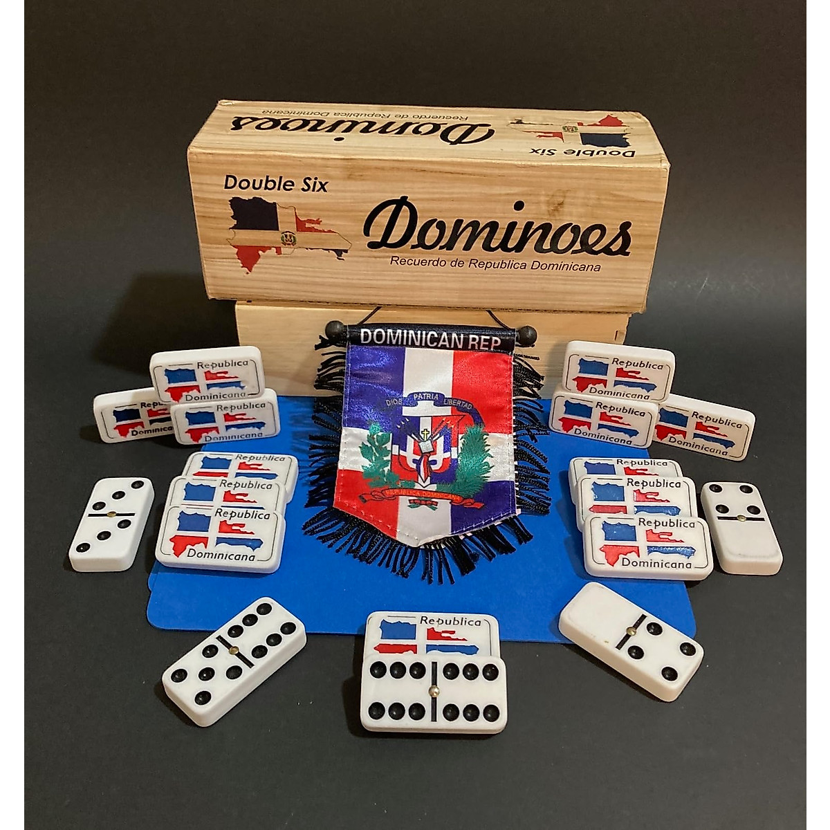 PRK 14 Dominican Rebulic Flag with Double six Domino Dominoes Game Tiles Domino Family Fun Gifts (Dominican)