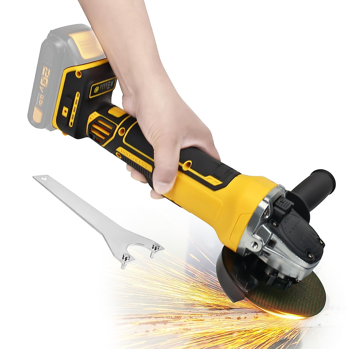 Cordless Angle Grinder for Dewalt 20v Batteries, 6600RPM Brushless Electric Grinder, 4 Variable Speed Metal Grinder for 4.9''Wheels with Adjustable Auxiliary Handle for Cutting, Polishing（No Battery)