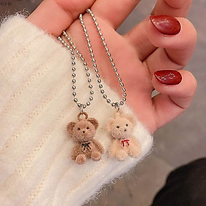 ANZWTLOYY Y2k Bear Necklace Cute Plush Teddy Necklaces BFF Friendship Matching Couple Necklaces set Valentine's Day Gifts 2PCS