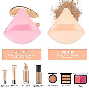 Molain 2 Pieces Triangle Powder Puff Makeup Puff Velvet Face Body Powder Puff Cosmetic Foundation Blender Sponge for Loose Powder Body Powder Makeup Tool (Nude&Pink)