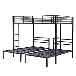 BIADNBZ Full Over Twin & Twin Size Triple Bunk Beds for 3,Sturdy Heavy Duty Bedframe with Built-in Shelf and 2 Side Ladders for Kids Teens Adults Bedroom Dorm,Black