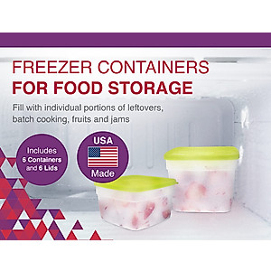 Arrow Home Products 1 Quart Freezer Food Storage Containers with Lids, 6 Pack - USA Made Reusable Freezer Containers for Food Storage - Prep, Store, Freeze - BPA Free, Dishwasher Safe, Durable